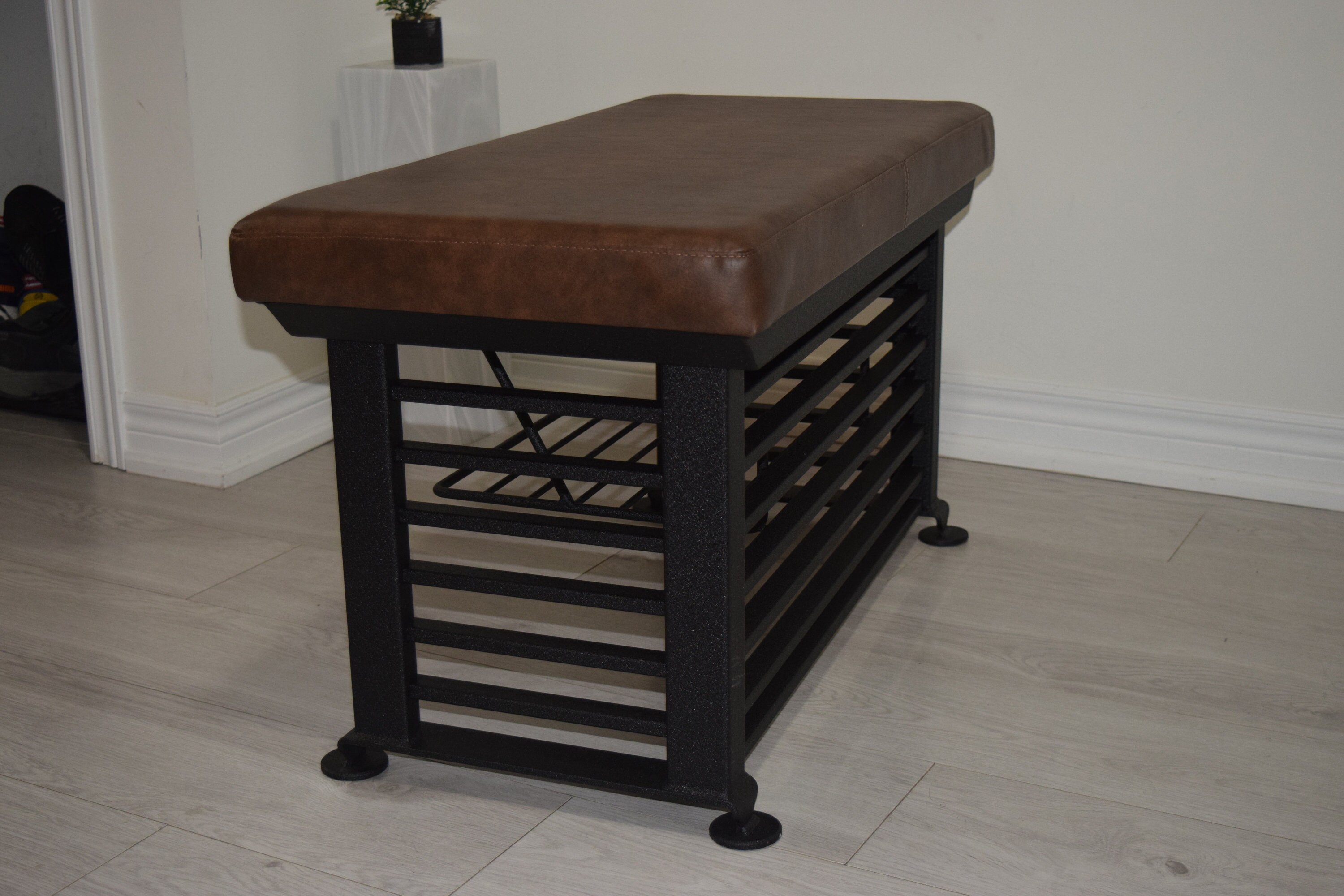 Handmade Iron Bench With Rexine Seat and Inbuilt Shelf Shoe Stand and ...