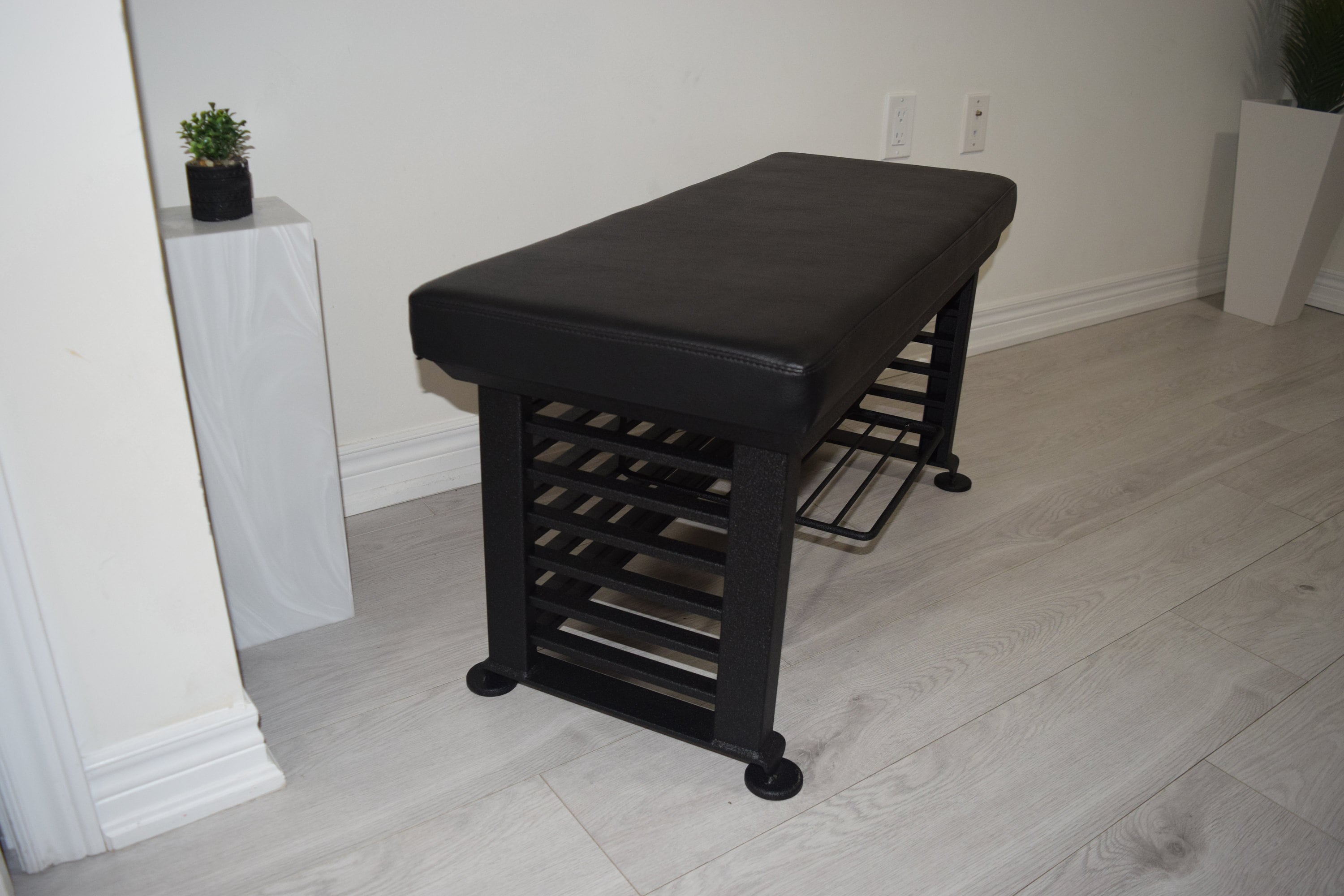 Iron Table With Rexine Seat and Inbuilt Shelf Shoe Stand and Sitting ...