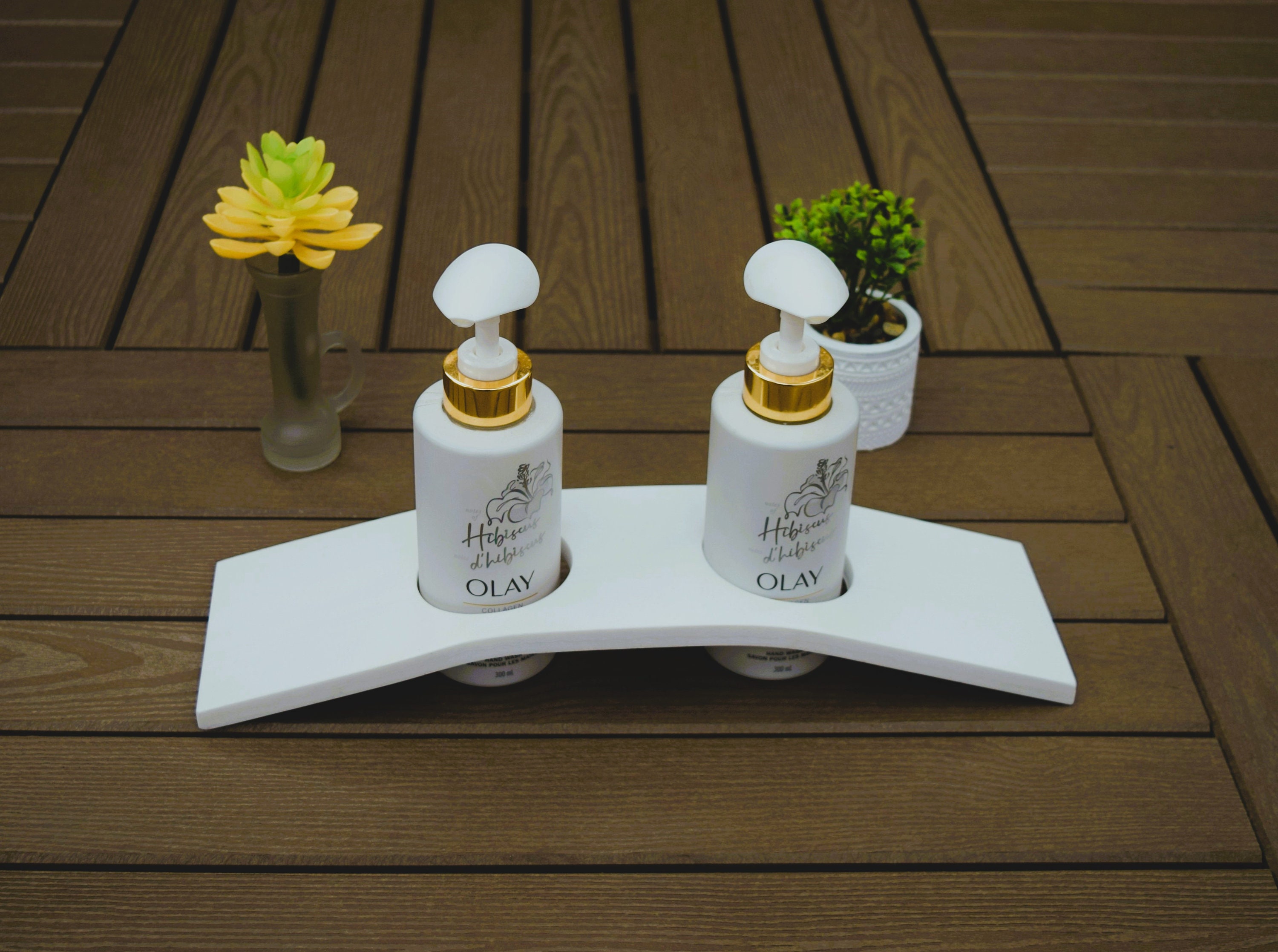 Handmade Luxury Bottle Arch With 02 Indents Corian solid Surface Soap Dispenser Holder Bathroom ...