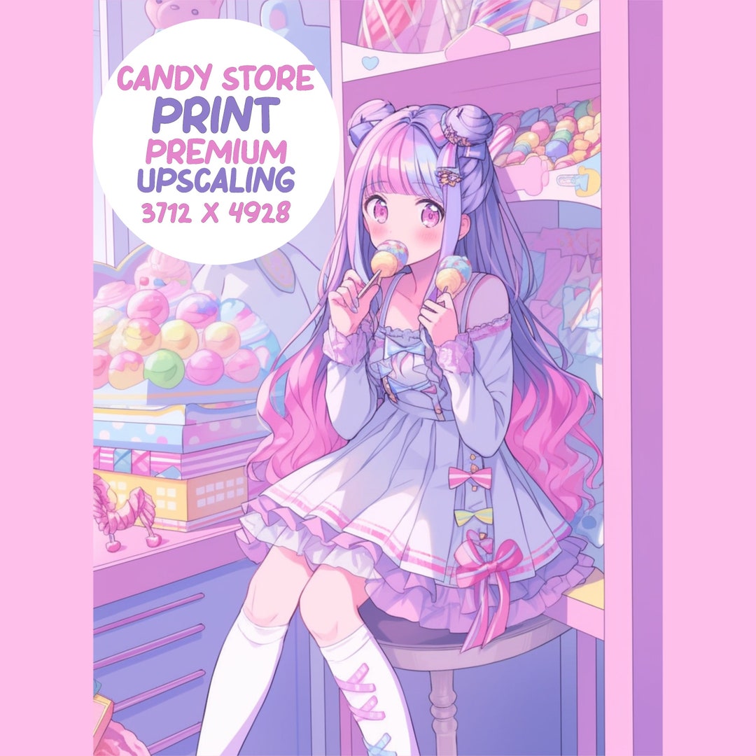 Anime Girl Candy Store Png Download Print Manga Poster Wall Art Sweet Colorful Pastel Ai Print