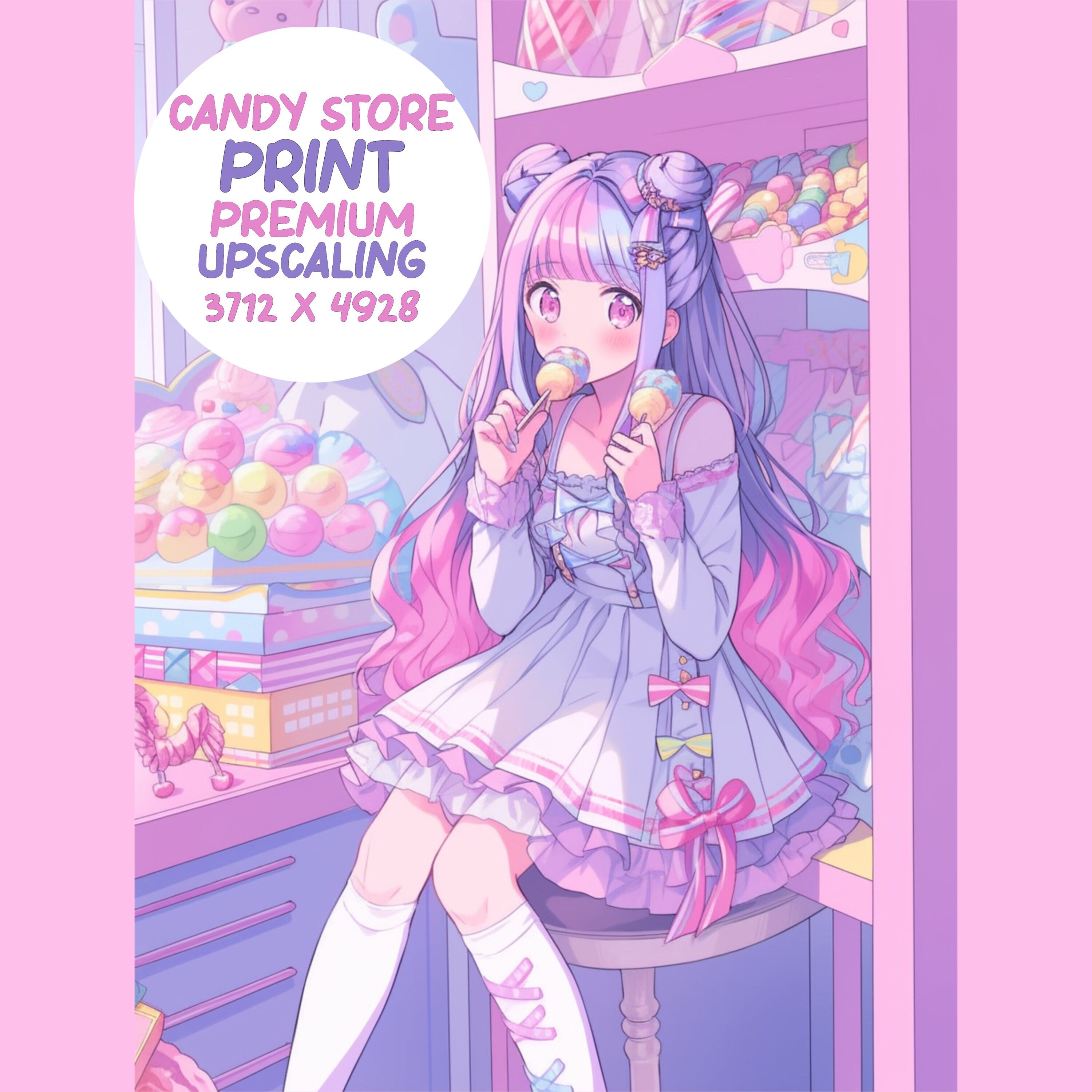 Anime Girl Candy Store Png Download Print Manga Poster Wall Art Sweet Colorful Pastel Ai Print