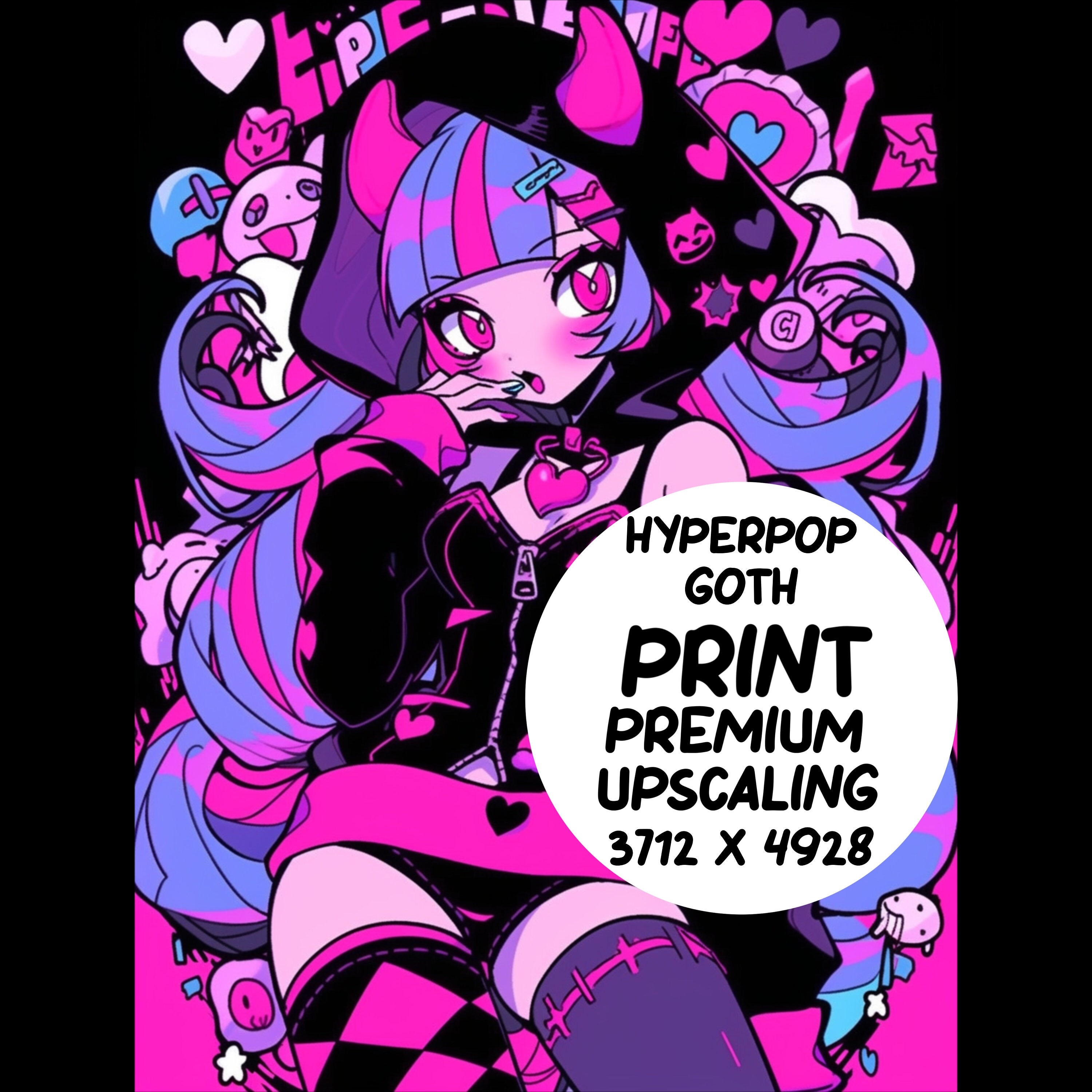 Anime Girl Goth Hyperpop PNG Download Print Manga Poster Wall Art Dark ...