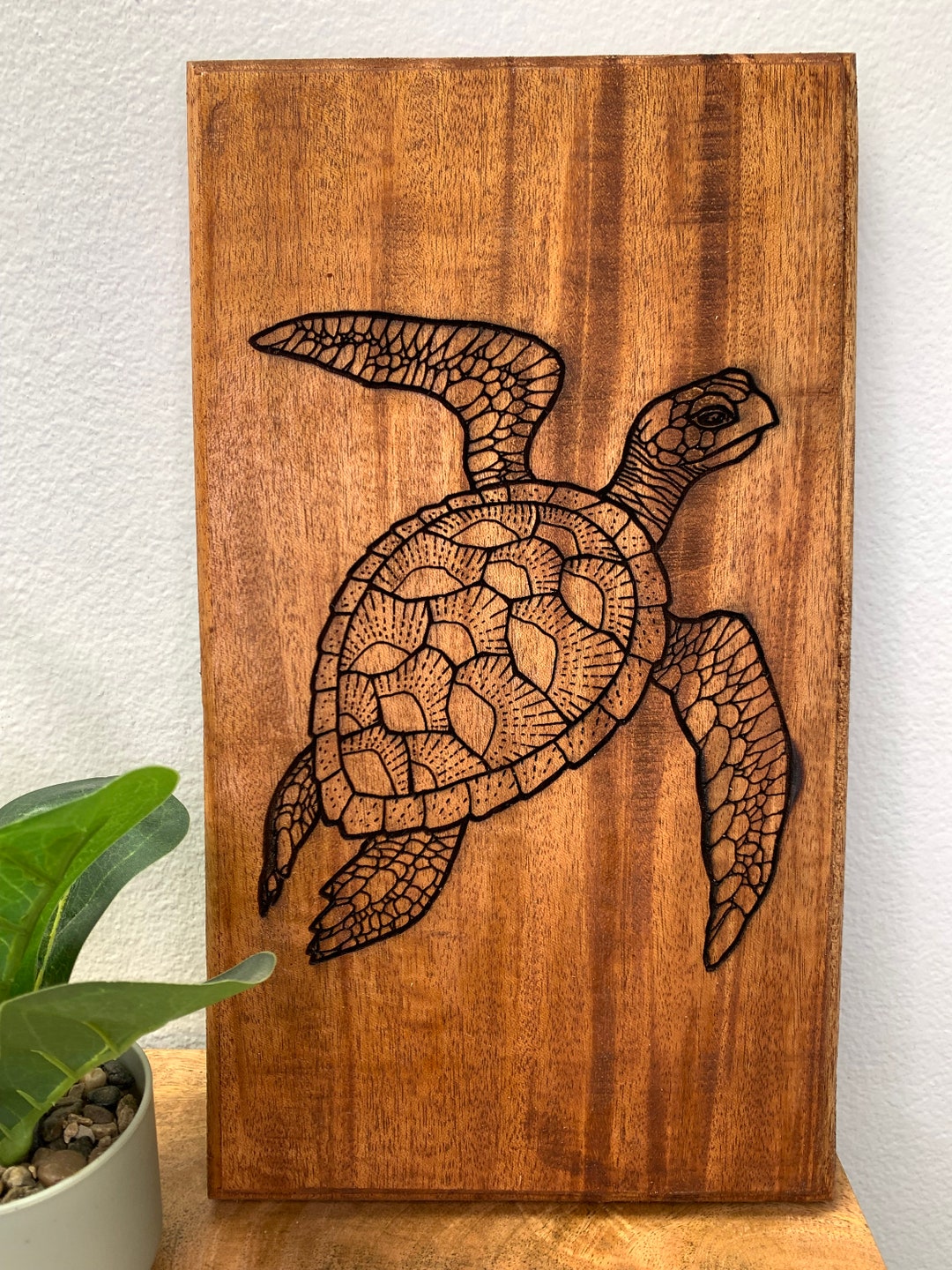 Sea Turtle Engraved Wood Art - Handmade Coastal Gift, Coastal Home ...