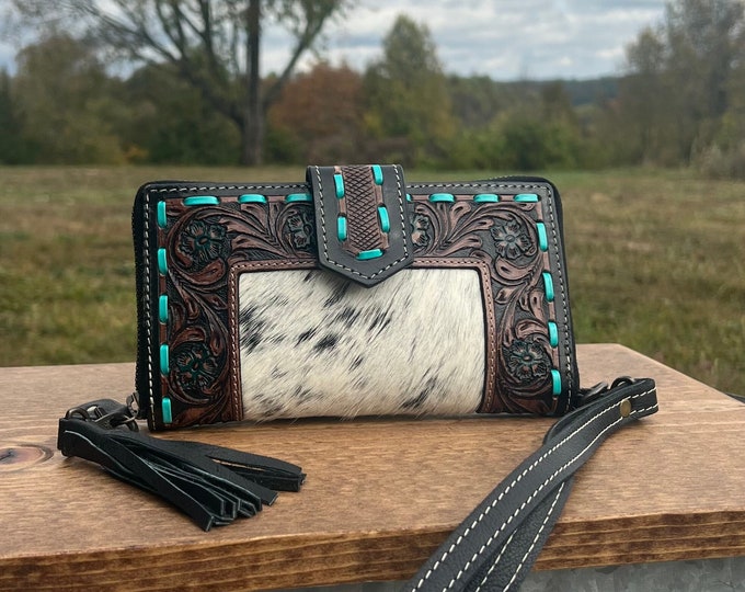 The Rustic Bloom Tooled Leather & Cowhide Wallet a Rebranded Ranch ...