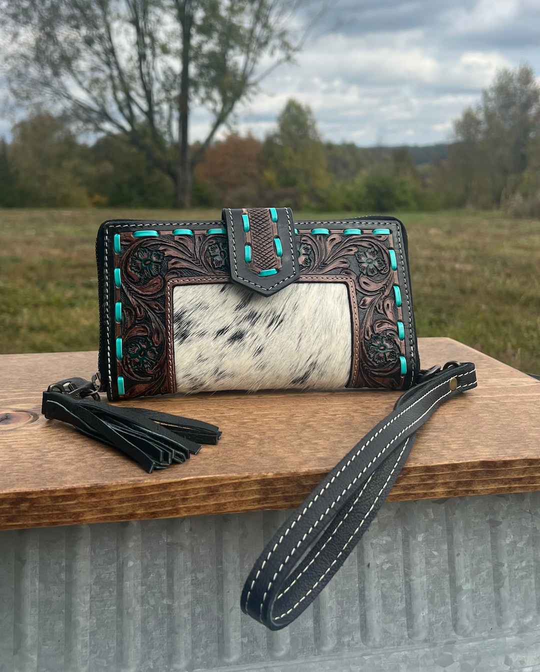 The Rustic Bloom Tooled Leather & Cowhide Wallet a Rebranded Ranch ...