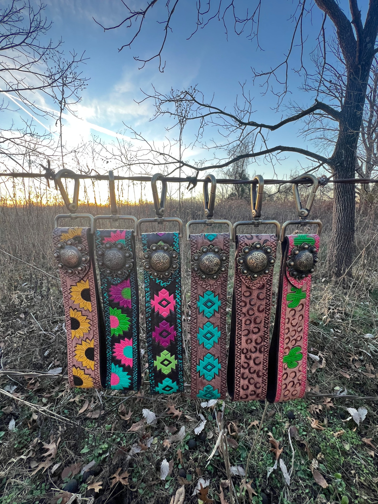 Rebranded Ranch Western Tooled Leather Wristlet Keychains - Etsy