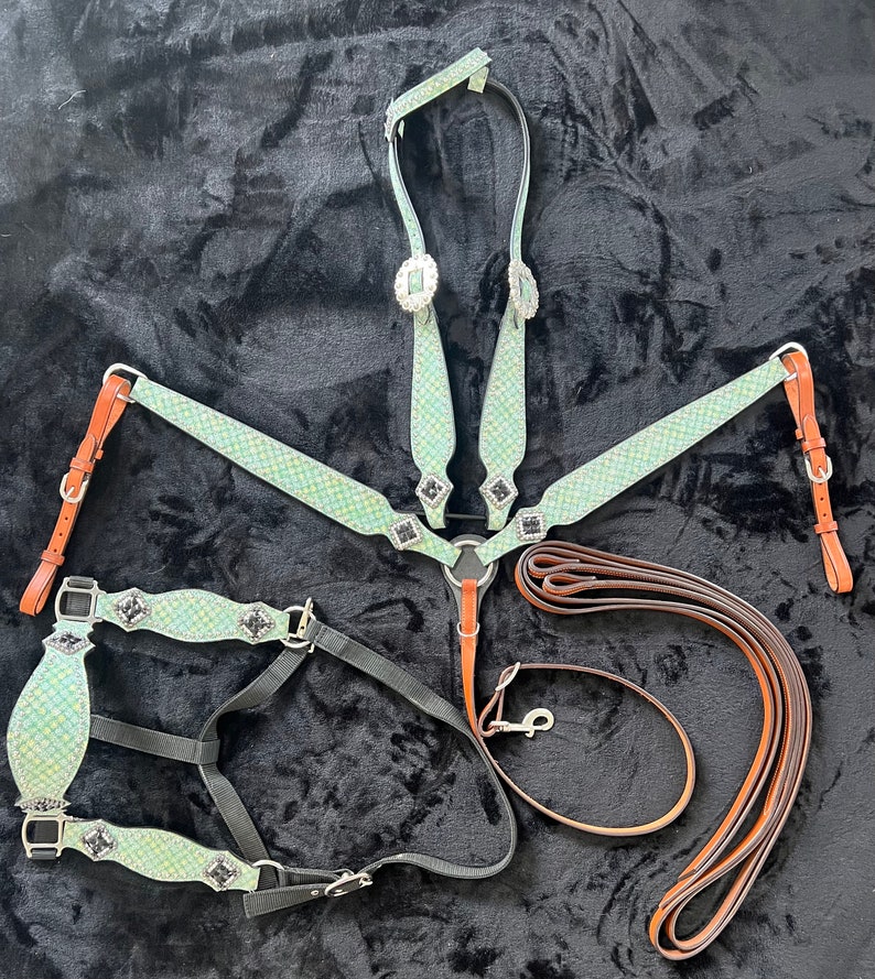 Bling Mint Crystal Ultimate Western Show Horse Tack Set Headstall ...