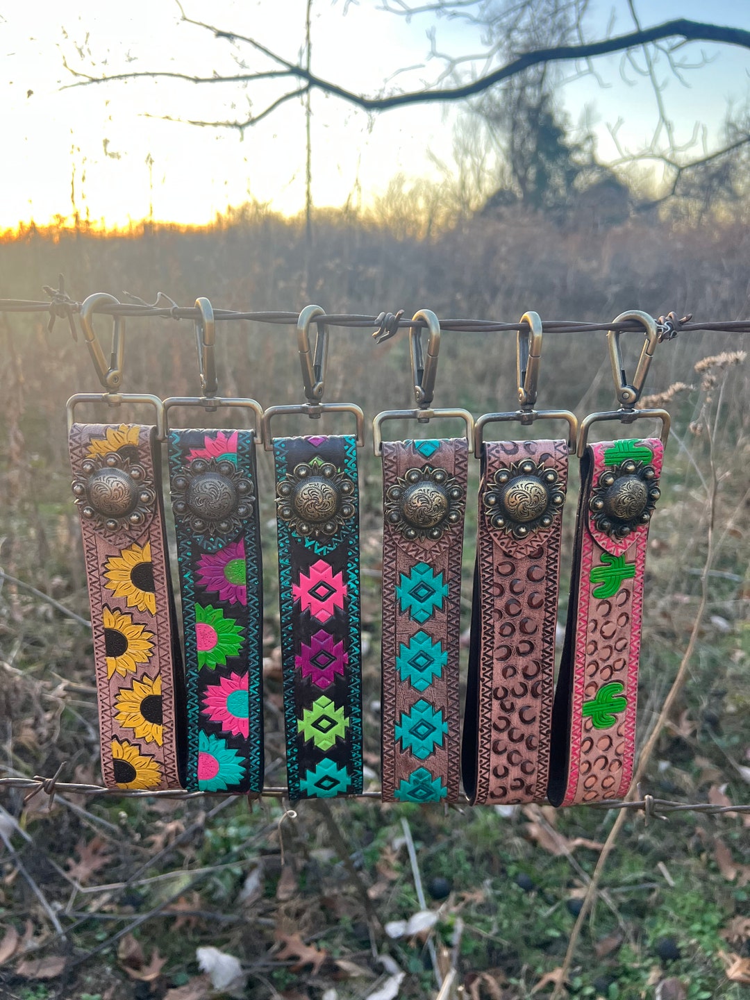 Rebranded Ranch Western Tooled Leather Wristlet Keychains - Etsy