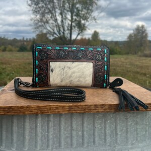 The Rustic Bloom Tooled Leather & Cowhide Wallet a Rebranded Ranch ...