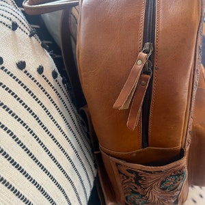 The Rustic Azteca Full Size Tooled Leather & Cowhide Backpack a ...