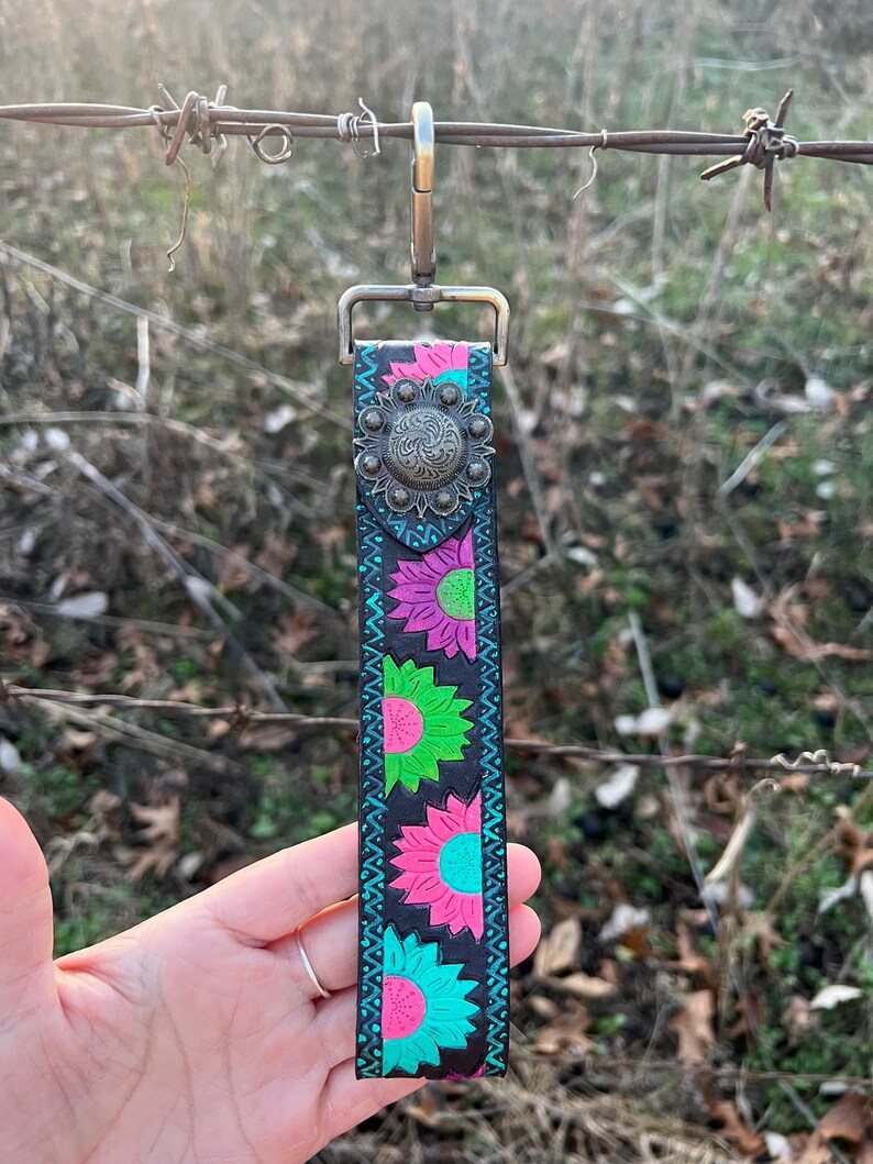 Rebranded Ranch Western Tooled Leather Wristlet Keychains - Etsy