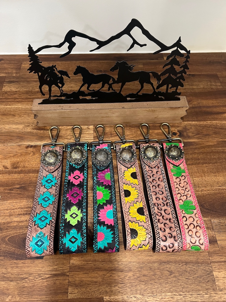 Rebranded Ranch Western Tooled Leather Wristlet Keychains - Etsy