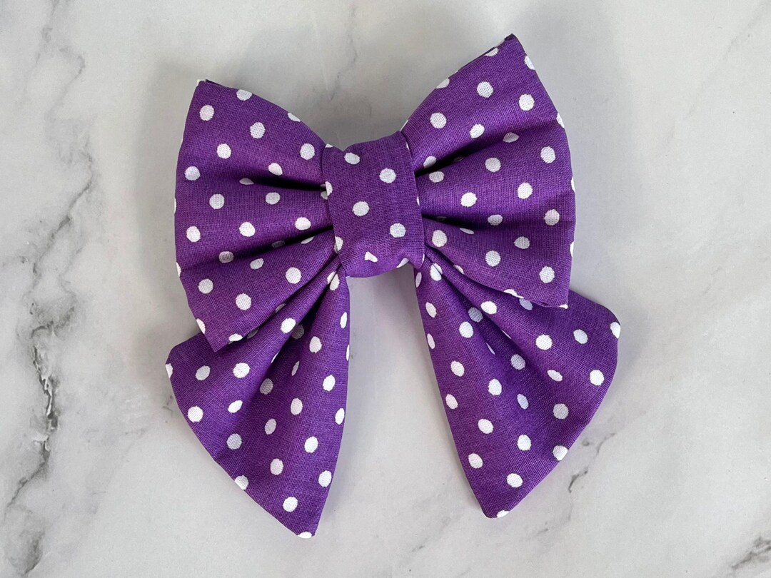 Dark Purple White Dots Sailor Bow for Dog Cat, Everyday Wear Bow Tie ...