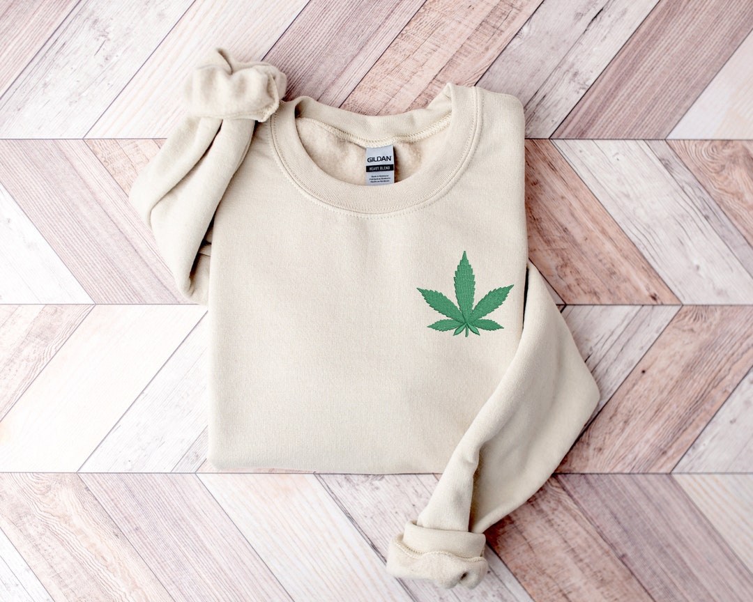 Weed Leaf Embroidered Sweatshirt, 420 Embroidery Shirt, Hemp T-shirt, Cannabis Clothing for ...