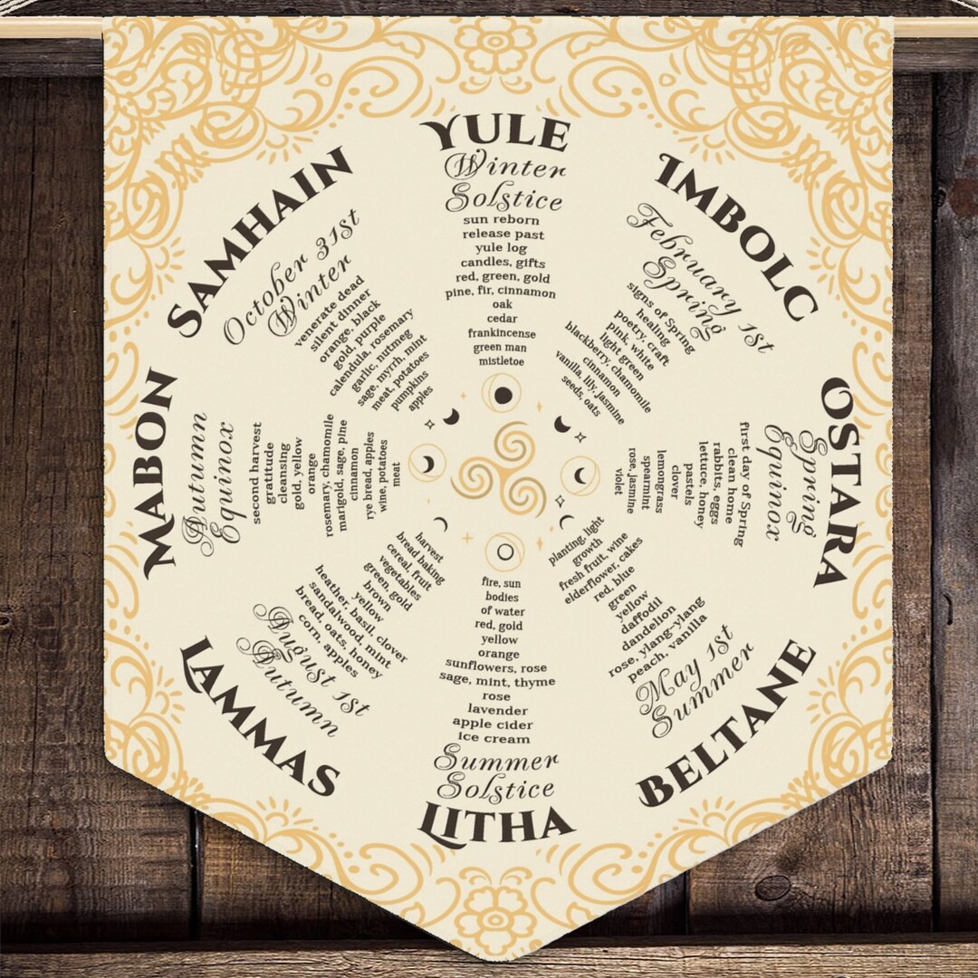 Wheel of the Year, Wicca Pennant, Pagan Wall Hanging, Yule Art ...