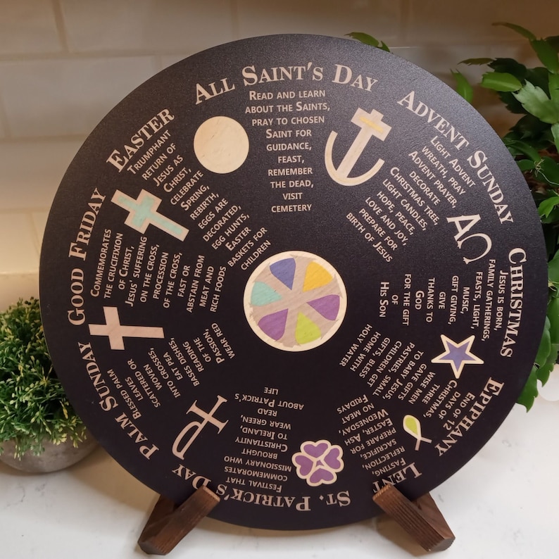 Christian Sign With Stand, Wooden Calendar, Holy Days Circle, Ritual ...