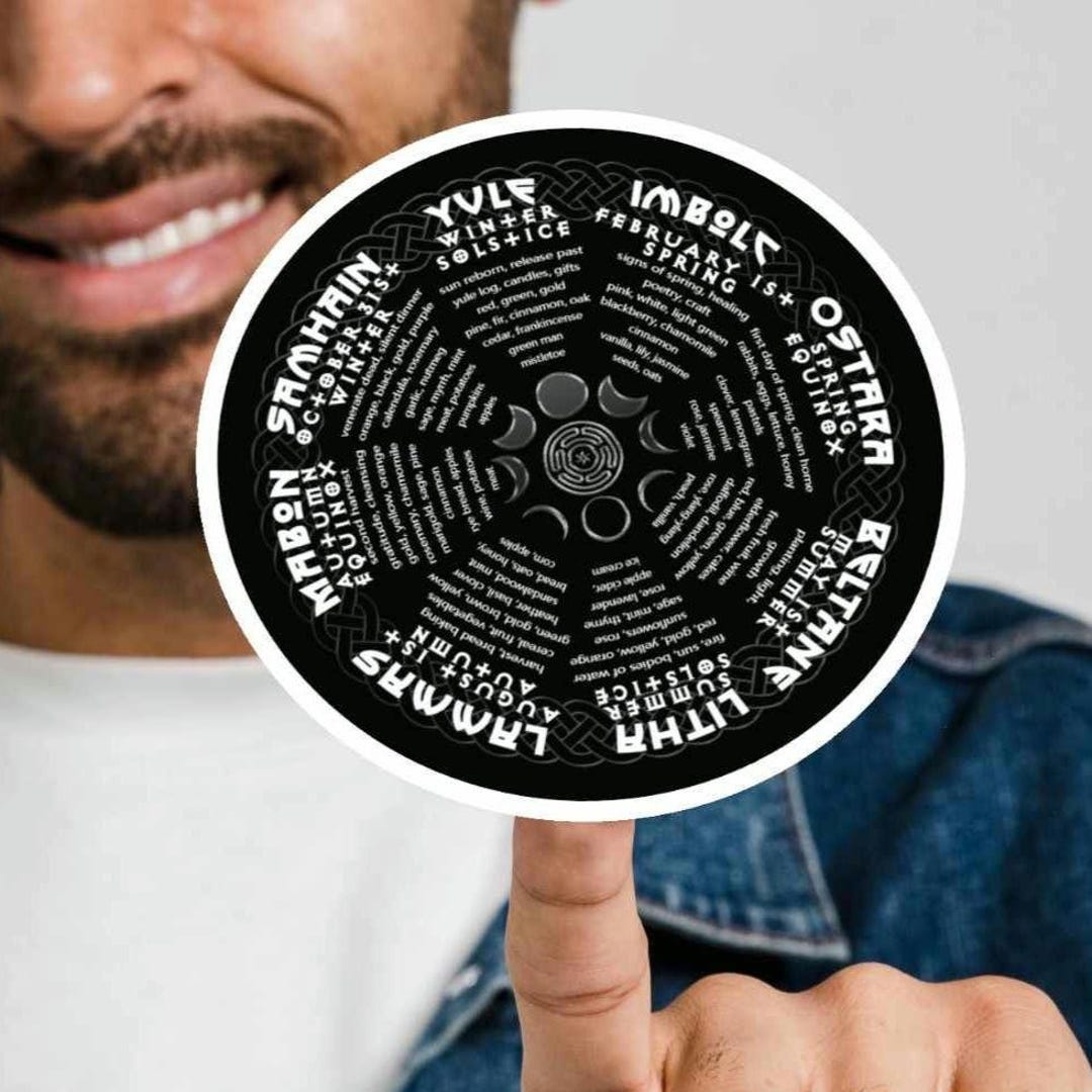 Wheel of the Year, Round Sticker, Indooroutdoor Yule Decal, Pagan Art ...