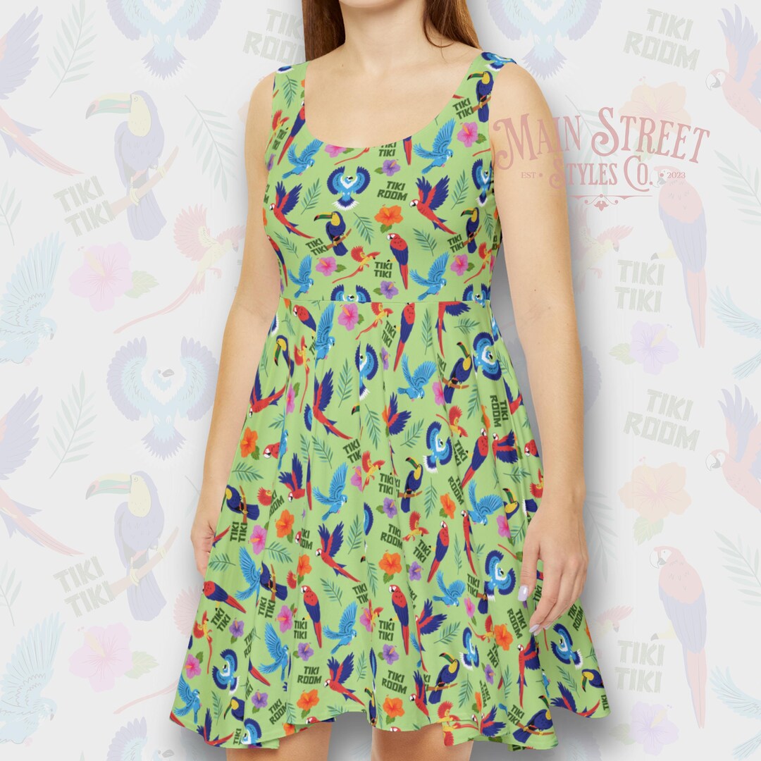 Enchanted Tiki Room Women's Skater Adult Dress, Tropical Hideaway Park Outfit for Her, Magic ...