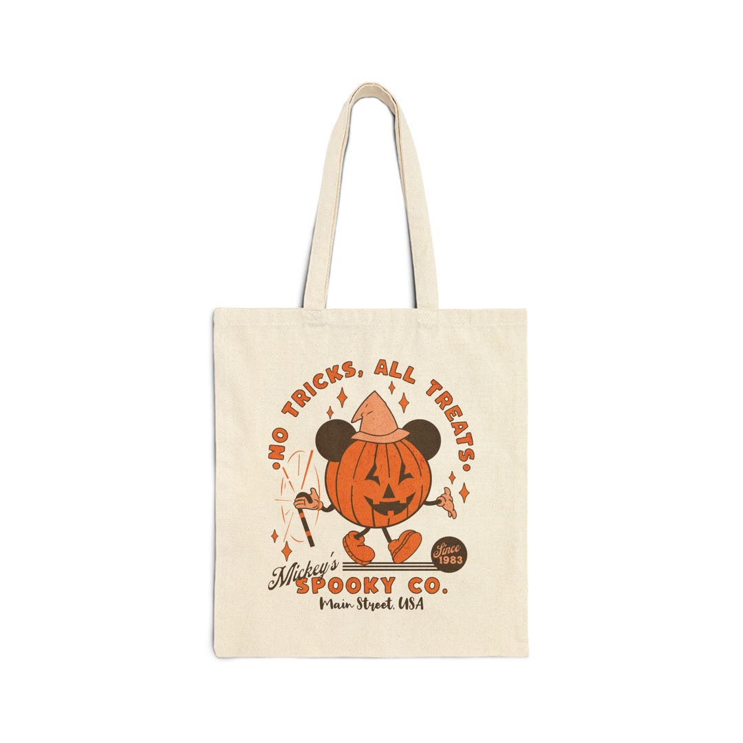 No Tricks All Treats Mickey Pumpkin Cotton Canvas Tote Bag, MNSSHP Tick ...