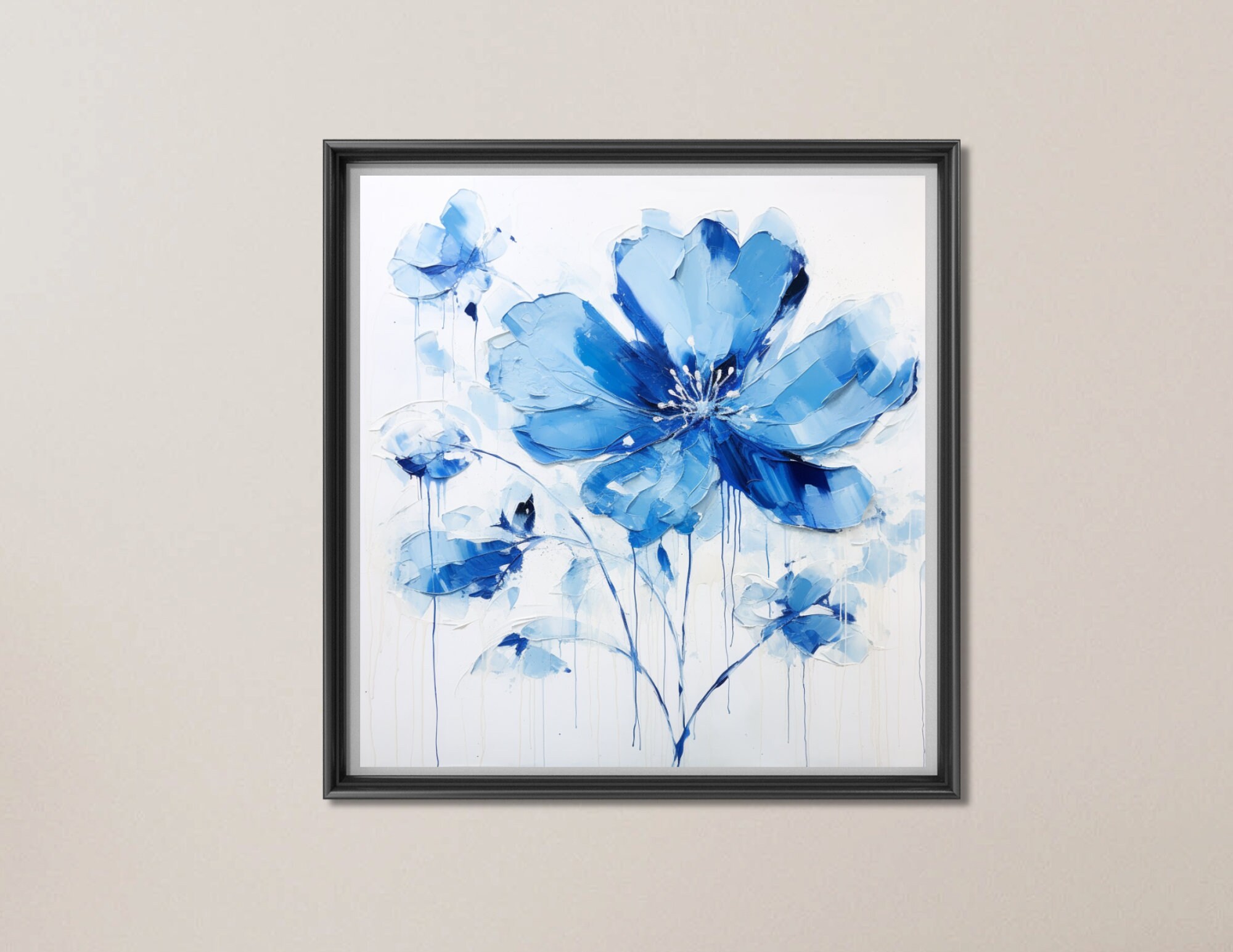 Abstract Flower Painting, Blue Flower, Acrylic, Digital Download, Wall ...