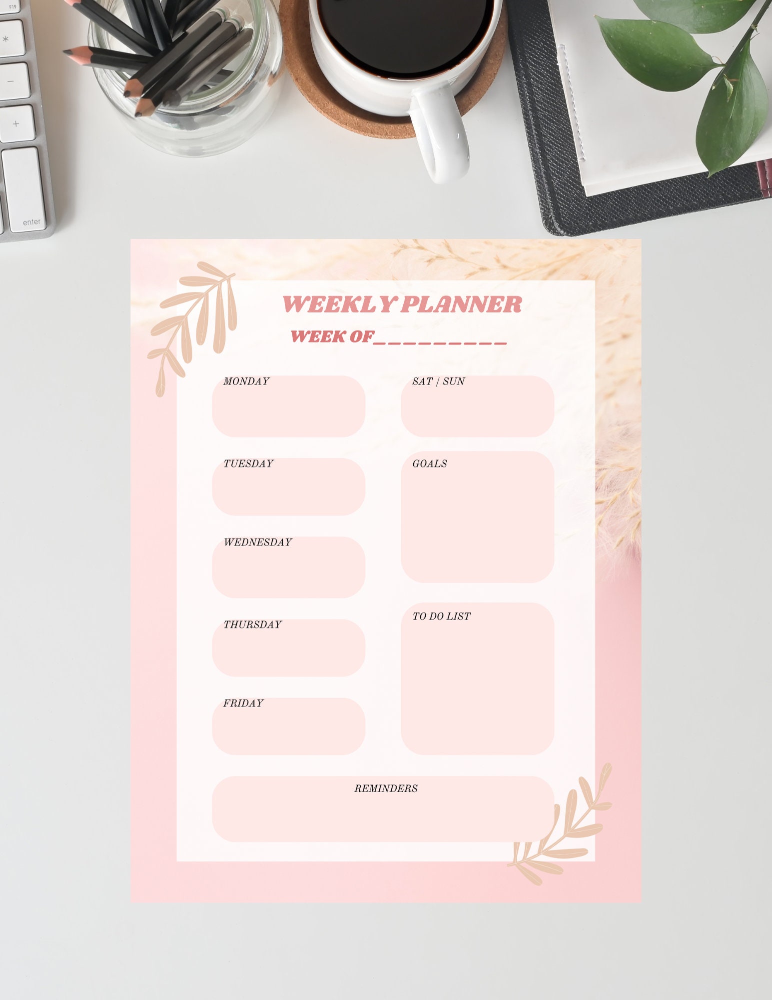 Weekly Planner | Digital Printable and Editable Planner | Pink ...