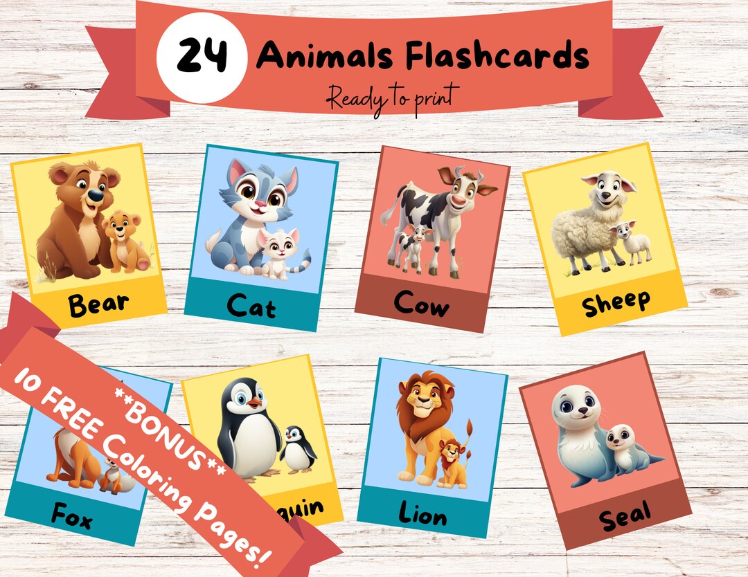 24 PDF Printable DIGITAL Animal Flashcards, Montessori Flash Cards ...