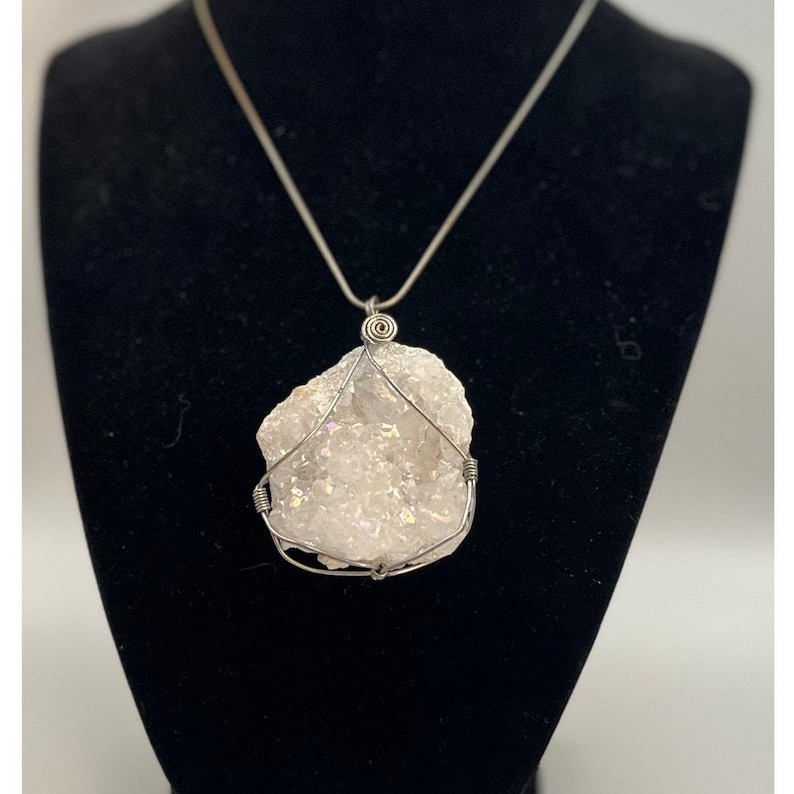 Hand-wrapped Raw Angel Aura Quartz Pendant – Iridescent Crystal Jewelry ...