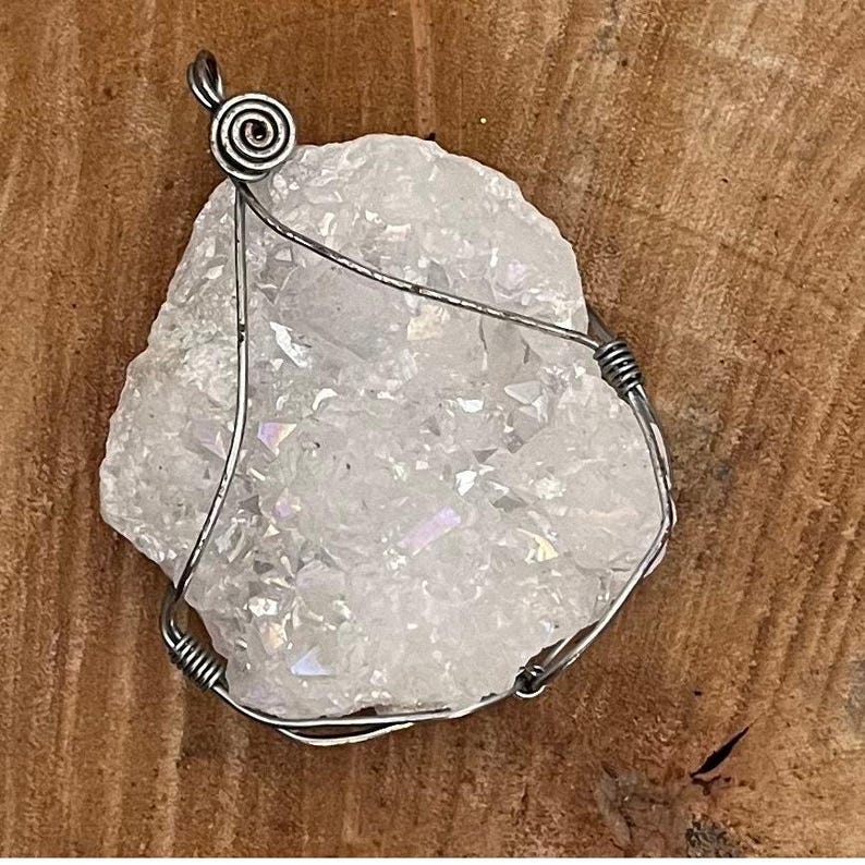 Hand-wrapped Raw Angel Aura Quartz Pendant – Iridescent Crystal Jewelry ...