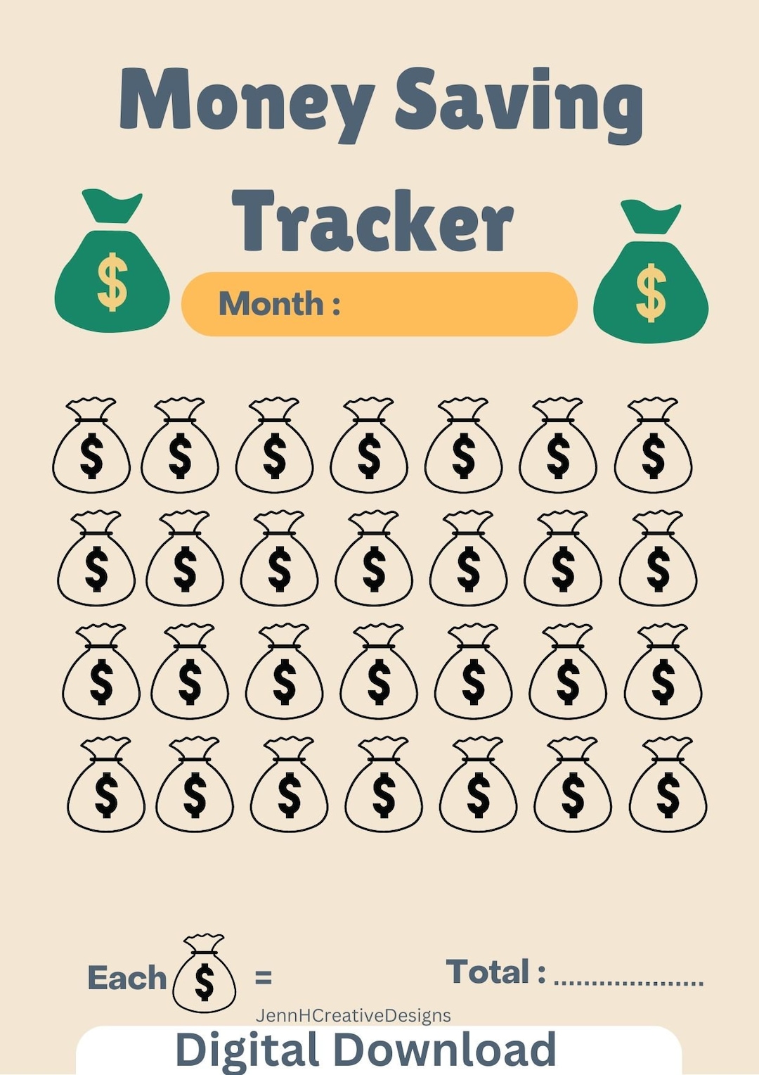 Dollar Money Saving Printable Tracker Money Saving Cash - Etsy