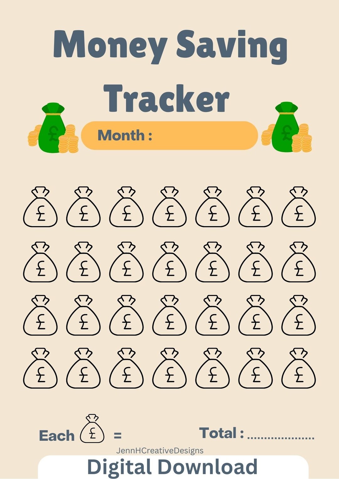 Pound Money Saving Printable Tracker, Money Saving, Cash Envelopes - Etsy