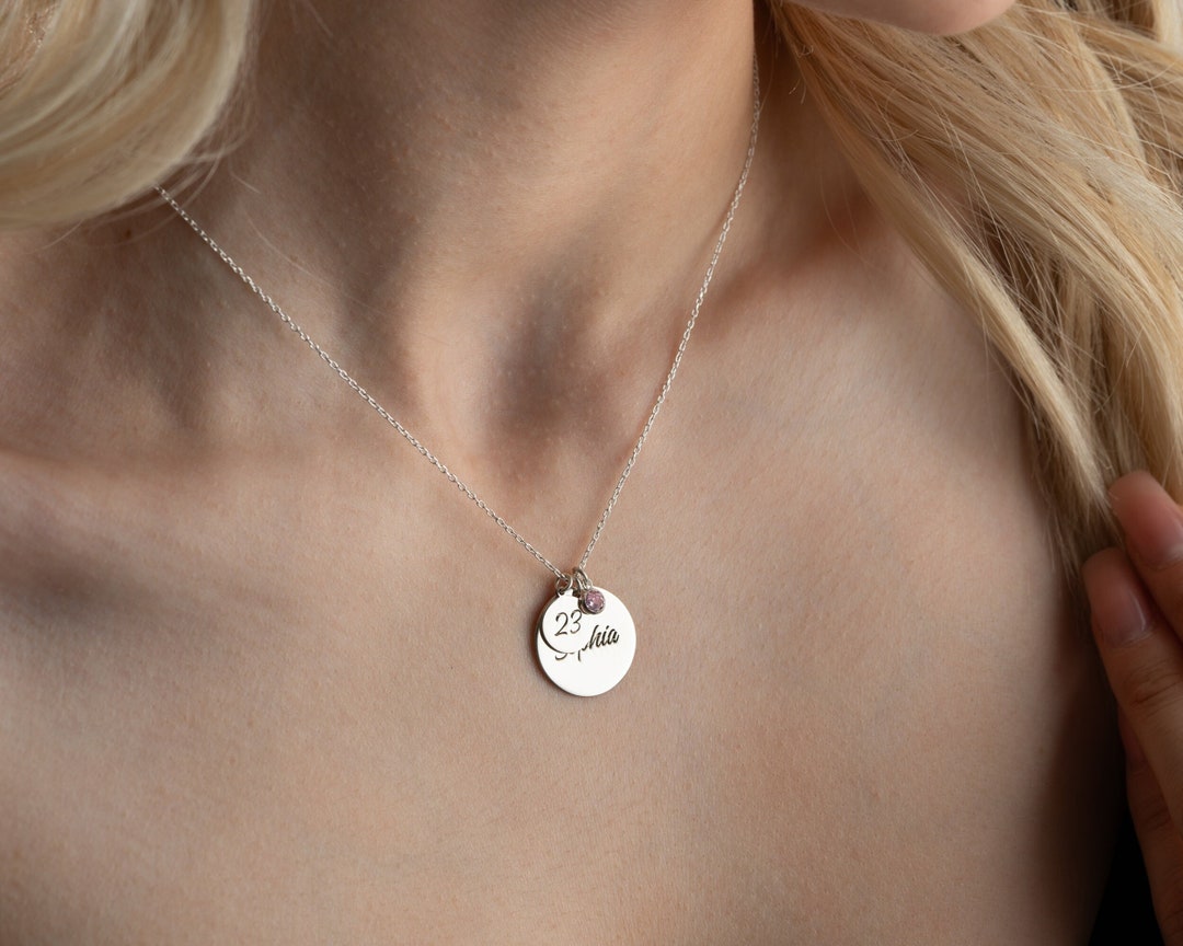 Custom Birthday Disc Name Necklace for Mom Necklace With Name Disc ...