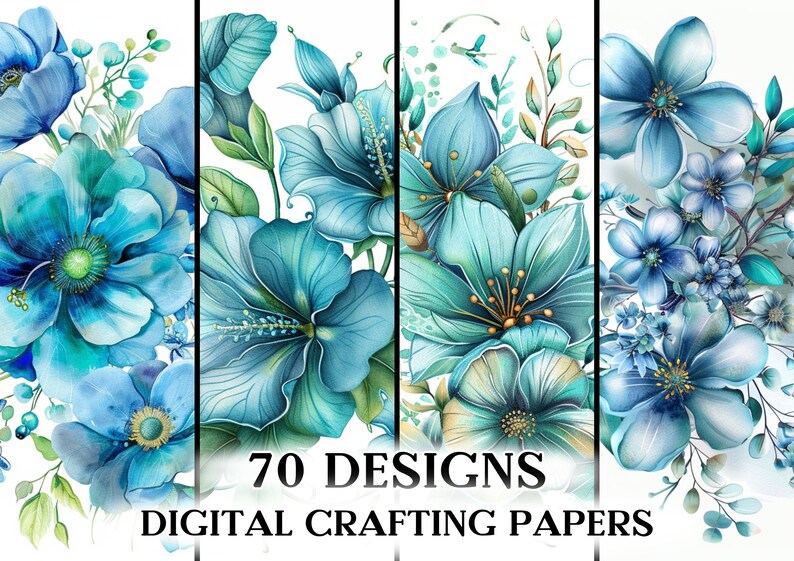 70 Various Blue Flowers Clipart, Flowers Prints, Printable Watercolor ...