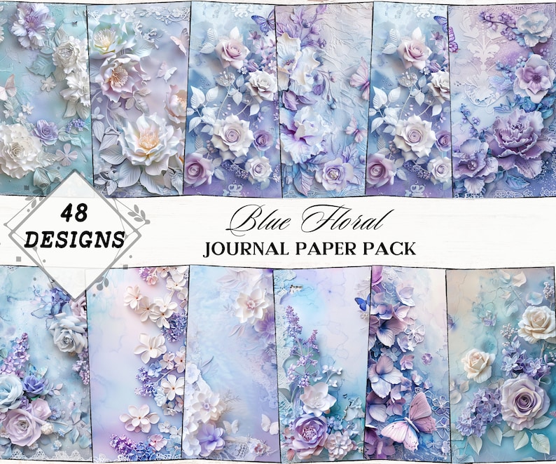 Floral Blue Junk Journal Kit | Flower Journal Printable | Junk Journal ...