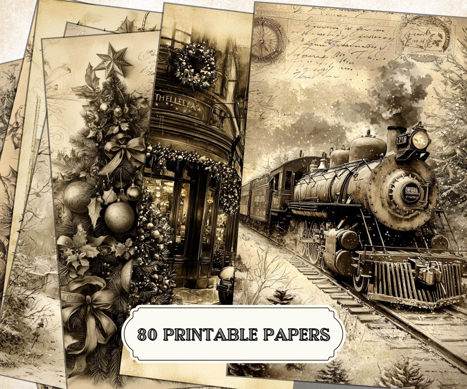 Vintage Christmas Journal Digital Papers | Elegant Printable Junk ...