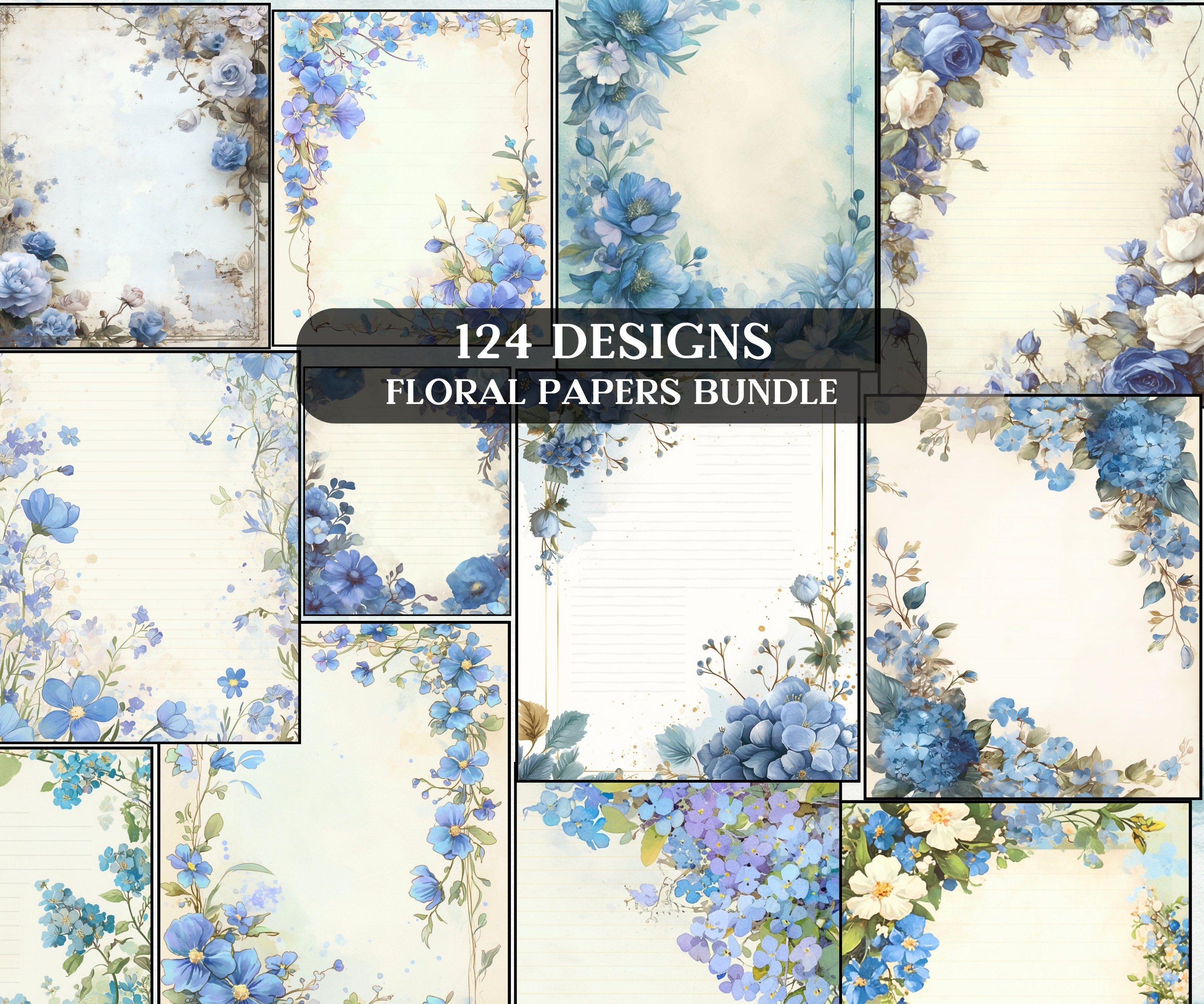 Blank Lined Blue Journal Pages Bundle - Junk Journal Kit - Basic ...