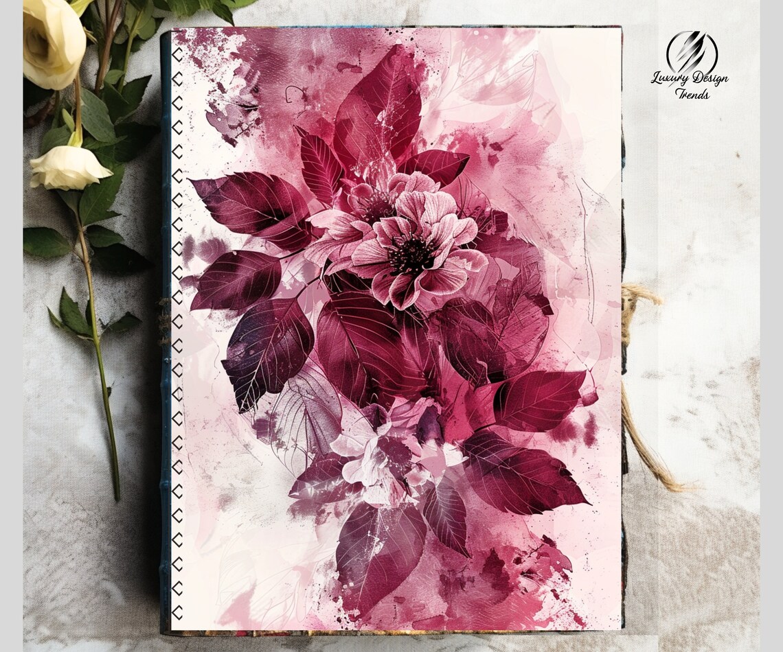 Big Bundle Burgundy Floral Digital Paper, Abstract Burgundy Watercolor ...