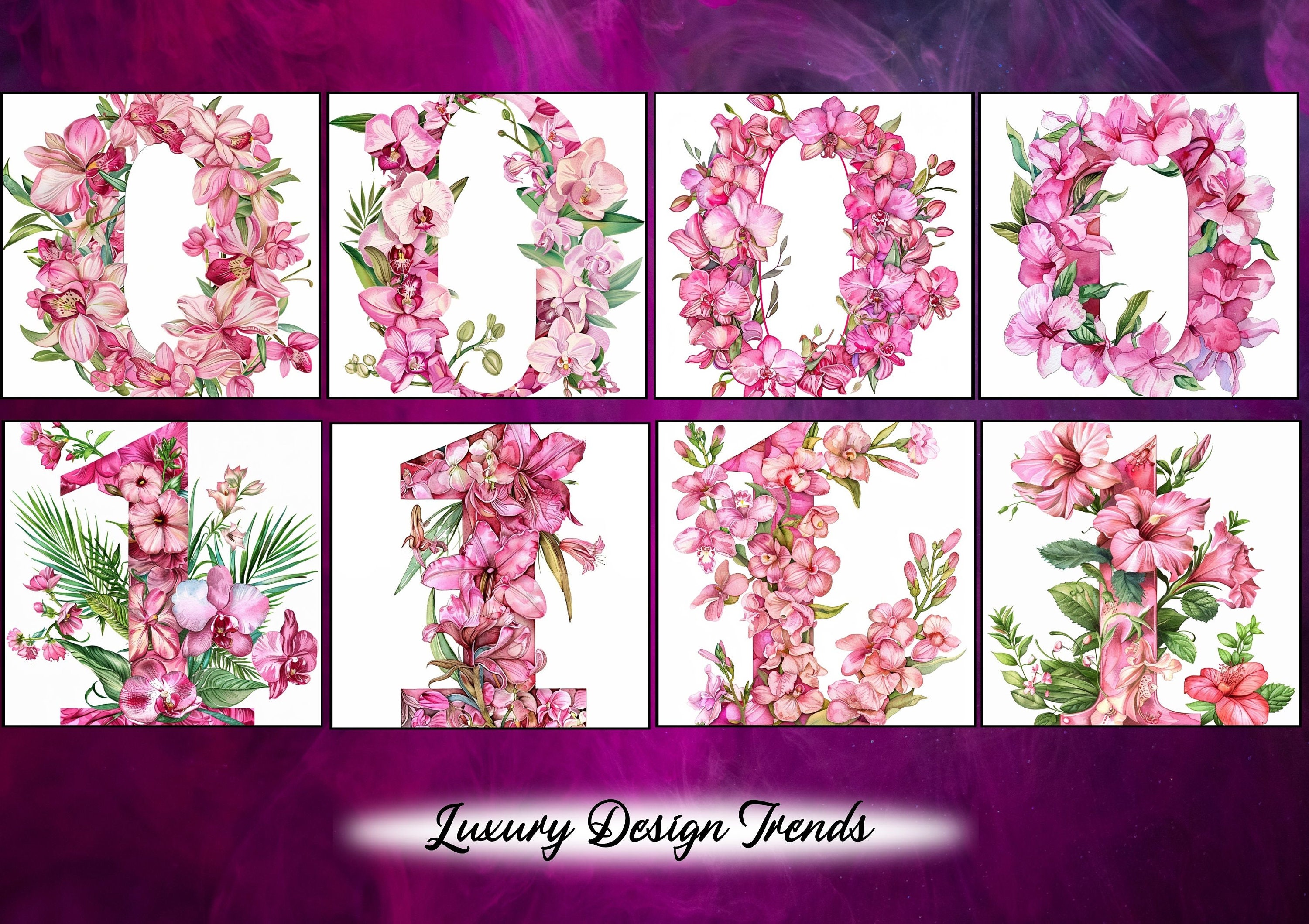 Pink Floral Numbers Clipart Set, Floral Prints, Printable Watercolor ...