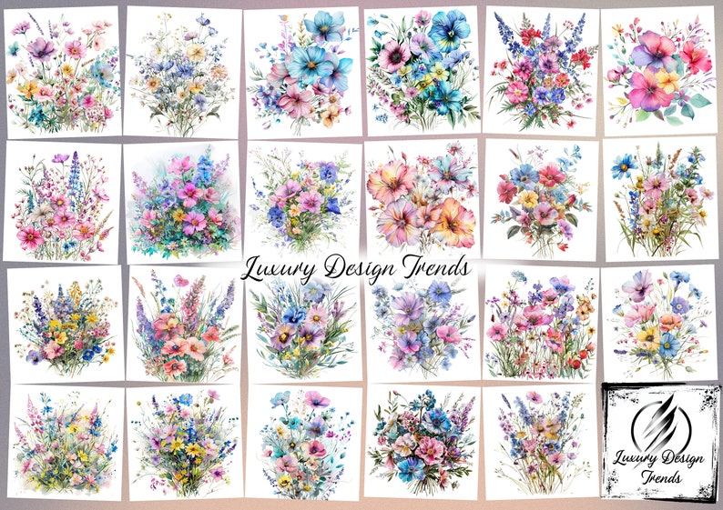 Watercolor Wildflower Clipart Bundle, Floral Clip Art Set, Spring ...