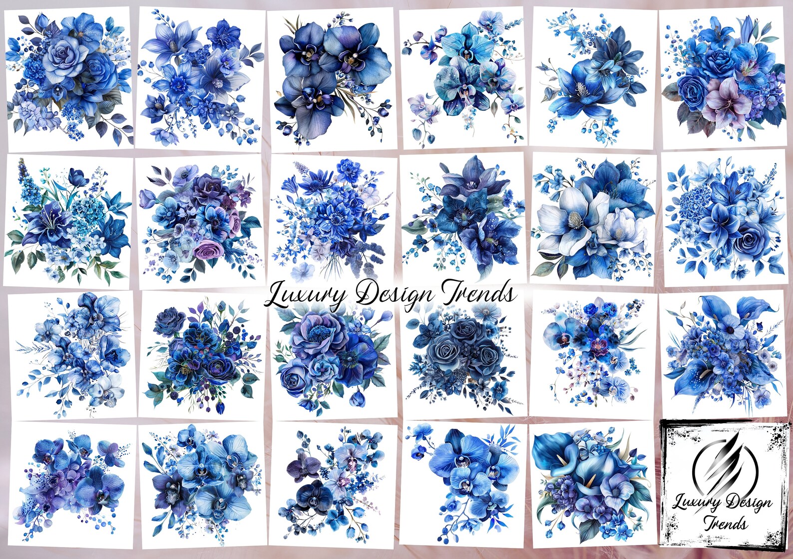 Indigo Blue Flowers PNG, Watercolor Blue Floral Clipart Bundle, Wedding ...