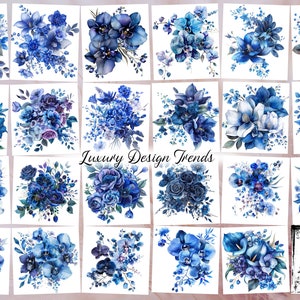 Indigo Blue Flowers PNG, Watercolor Blue Floral Clipart Bundle, Wedding ...