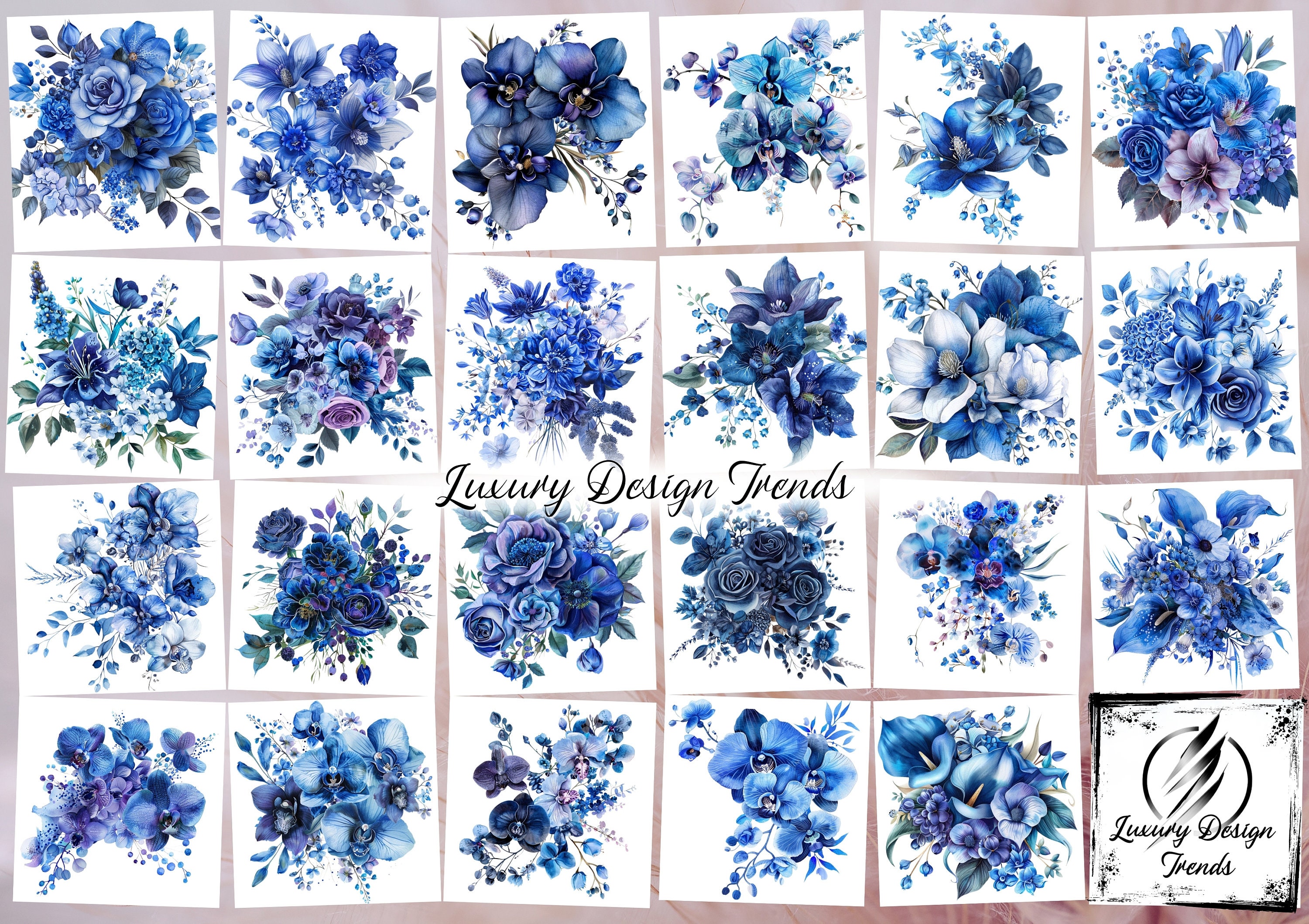 Indigo Blue Flowers PNG, Watercolor Blue Floral Clipart Bundle, Wedding ...