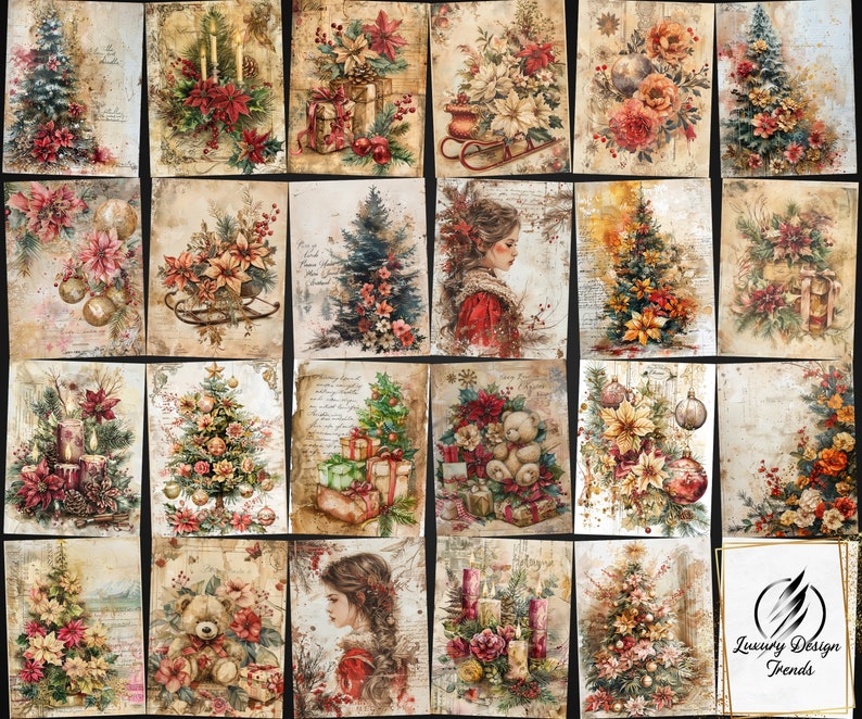 Vintage Christmas Printable Paper Bundle | Shabby Junk Journal Pages ...