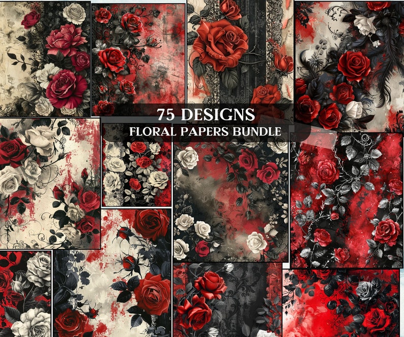 Romantic Goth Roses Digital Paper Bundle, Gothic Digital Pattern ...