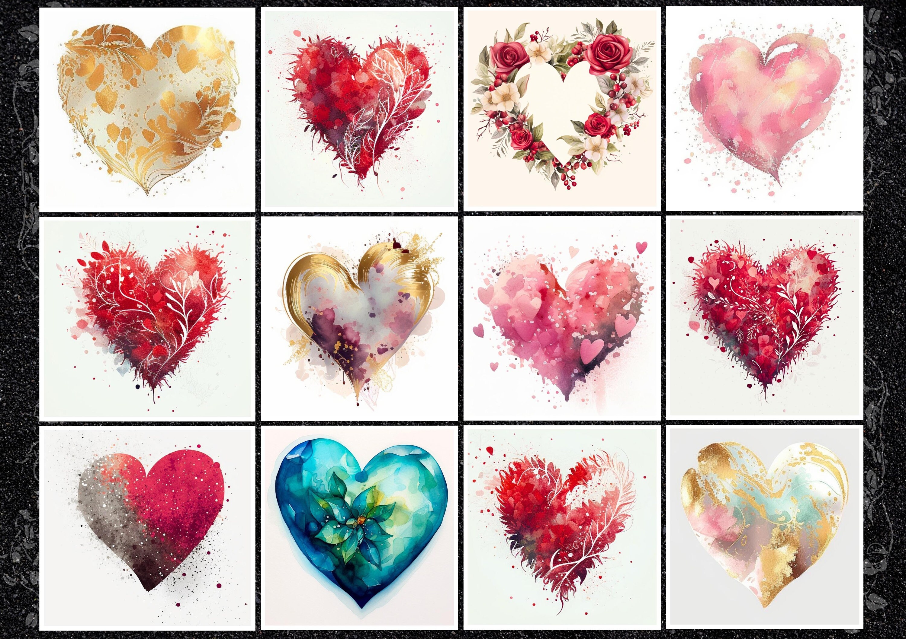 Printable Watercolor Hearts Clipart & Crafting Bundle - Love and ...
