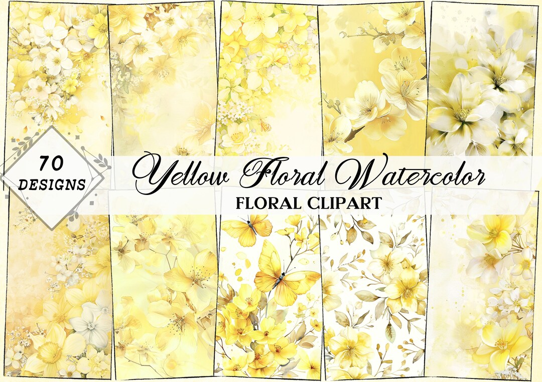 Yellow Floral Watercolor Digital Paper, Abstract Spring Watercolor ...