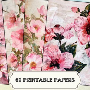 Junk Journal Printable Pink Flowers Papers, Vintage Journal Pages, Junk ...