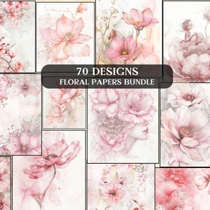 Boho Pink Floral Digital Paper Bundle | Watercolor Scrapbook Pages | A4 ...