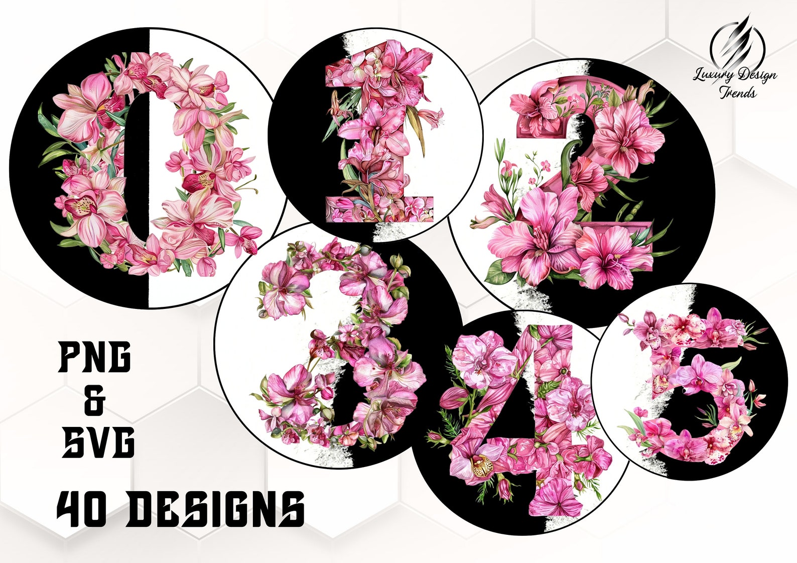 Pink Floral Numbers Clipart Set, Floral Prints, Printable Watercolor ...
