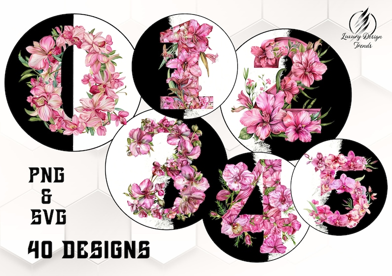 Pink Floral Numbers Clipart Set, Floral Prints, Printable Watercolor ...