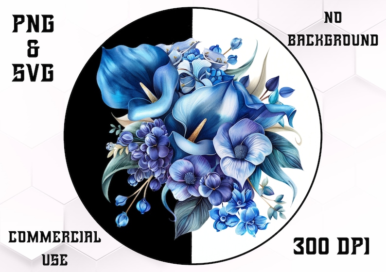 Indigo Blue Flowers PNG, Watercolor Blue Floral Clipart Bundle, Wedding ...